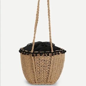 Bags | Straw Woven Straw Bucket Drawstring Pom Bag Purse | Poshmark